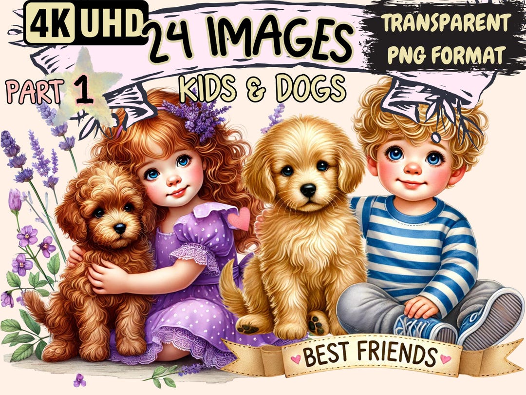 Kids & Dogs (P1) Clipart - 24 PNG Cute Pet Graphics, Child and Dog ...