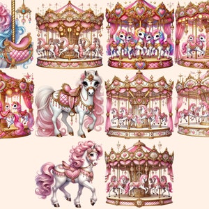 Pink Carousels Clipart - 34 PNG Whimsical Carousel Graphics, Fair ...