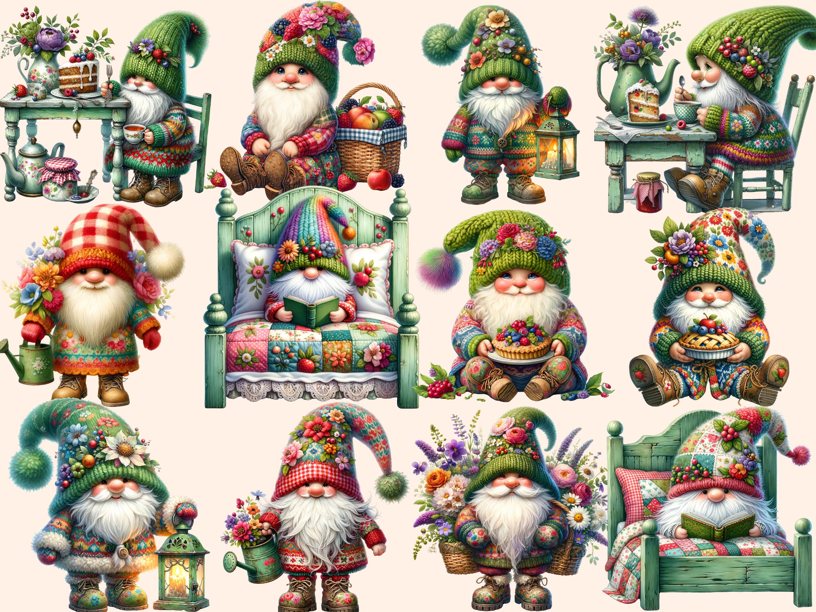 Cottagecore Gnomes Clipart 24 PNG Cottage Gnome Graphics, Countryside ...