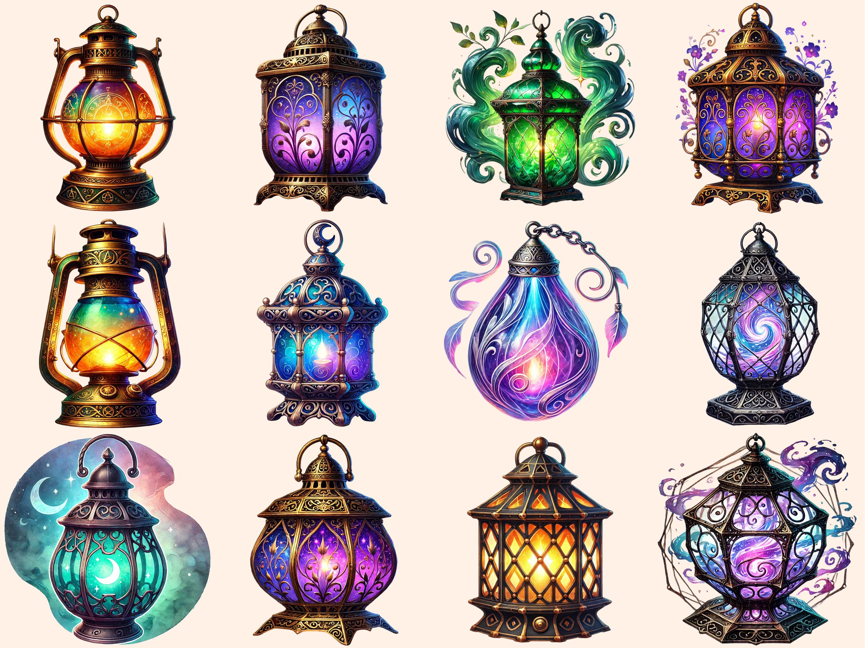 Wizard Lanterns Clipart – 25 PNG Magical Illustrations (digital ...