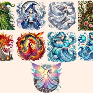 Elemental Witches Clipart – 33 PNG Mystical Illustrations (digital ...