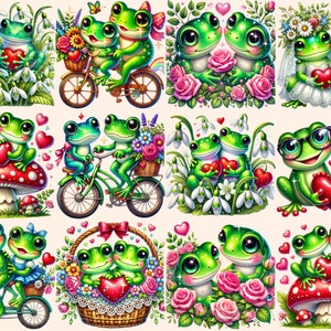 Frog Couples Clipart – 30 PNG Romantic Illustrations (digital Download ...