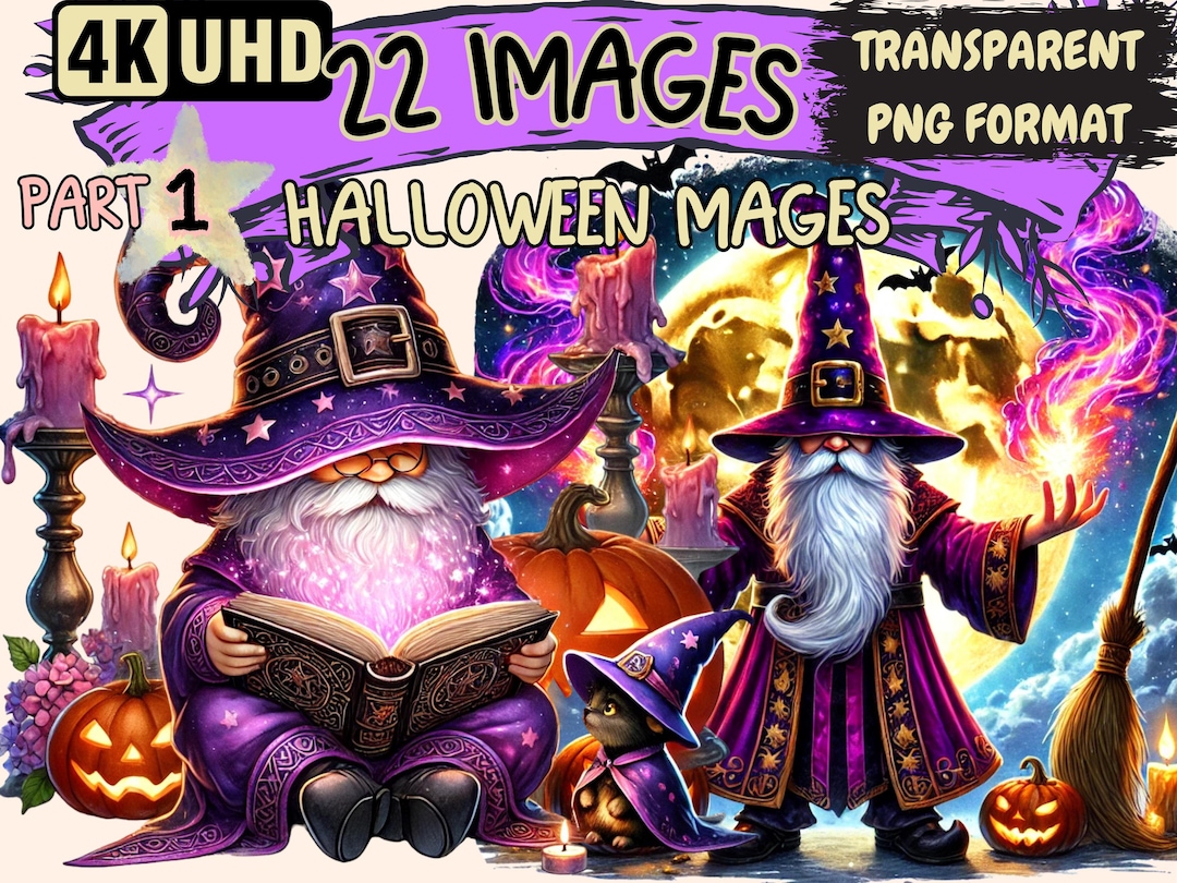 Halloween Mages Clipart - 22 PNG Spooky Mage Graphics, Magic Sorcerer ...