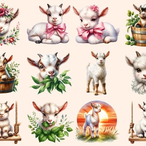 Baby Goats Clipart - 24 PNG Adorable Goat Graphics, Farm Printables ...