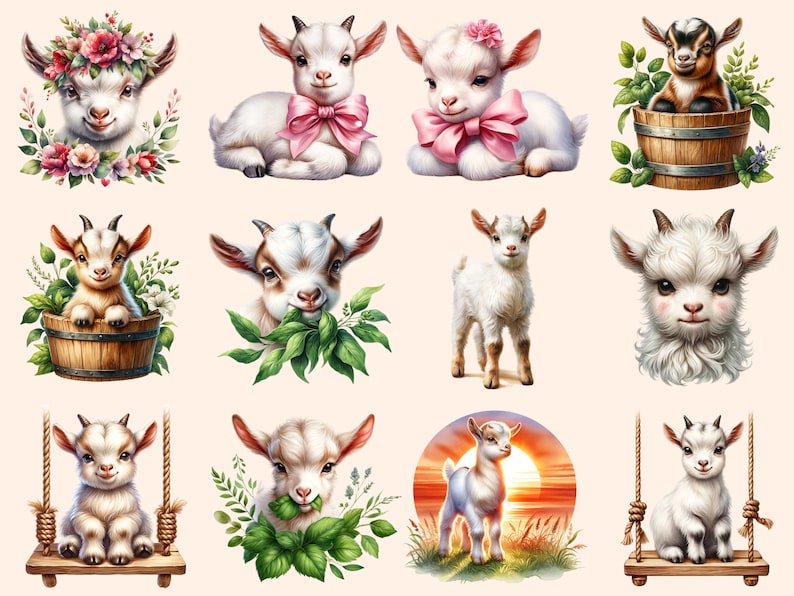 Baby Goats Clipart – 24 PNG Farm Animal Graphics, Commercial Use ...