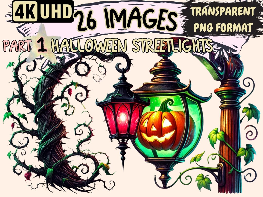 Halloween Streetlights Clipart - 26 PNG Spooky Lamp Post Illustrations ...
