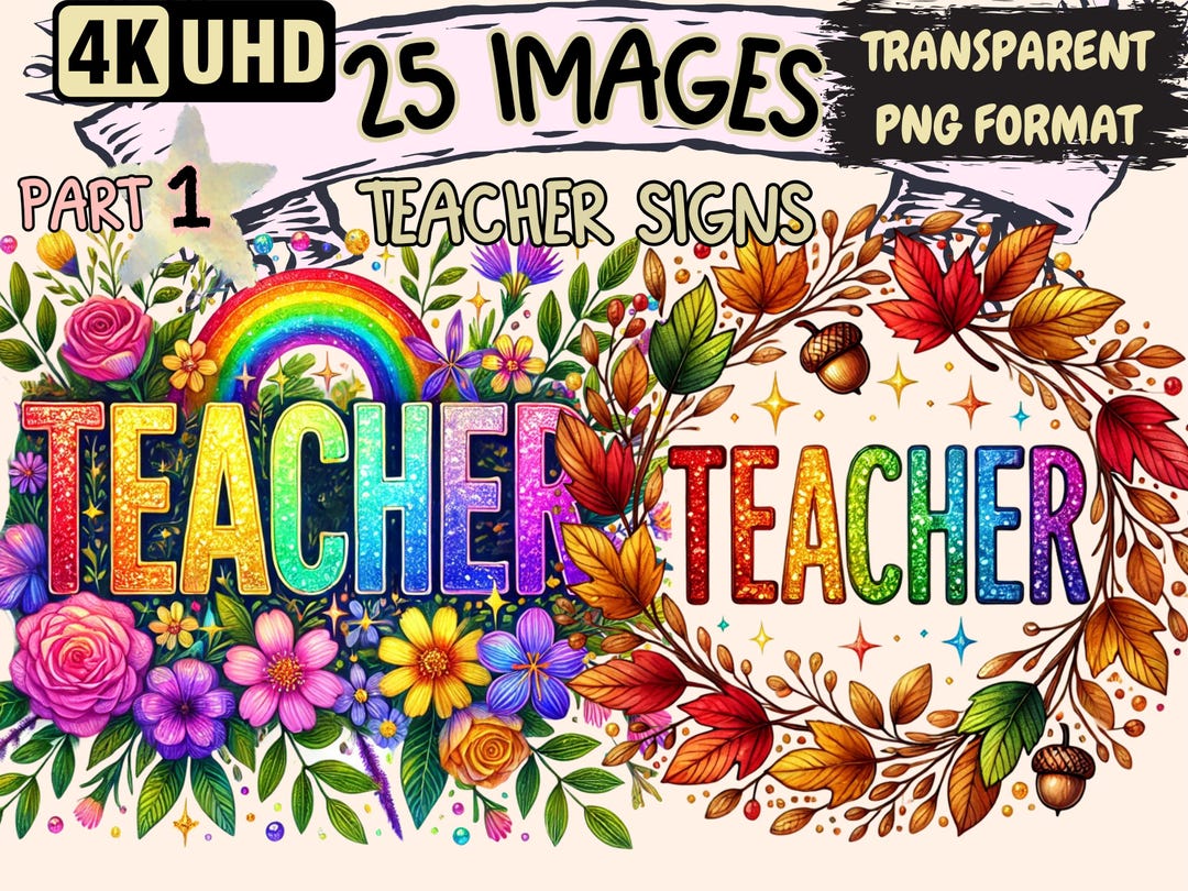 Teacher Signs Clipart - 25 PNG Educational Illustrations, School ...