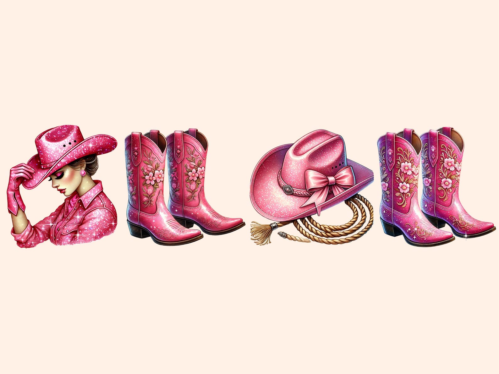 Pink Cowgirls Clipart - Western Rodeo Illustrations (PNG Digital ...