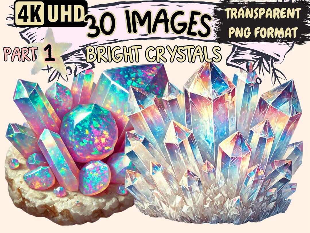 Bright Crystals Clipart - 30 PNG Vibrant Gemstone Illustrations ...