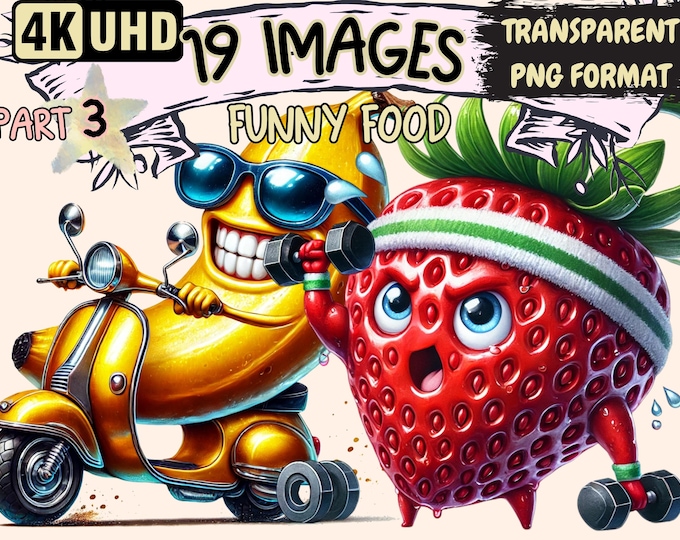 45 PNG Funny Food Clipart Bundle, Set 1, Quirky and Playful Food ...