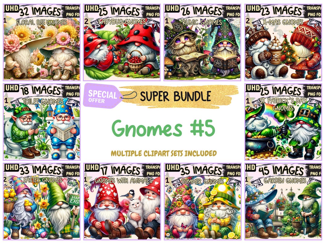 Gnomes Clipart #5 Super Bundle – Printable Graphics, Commercial Use ...