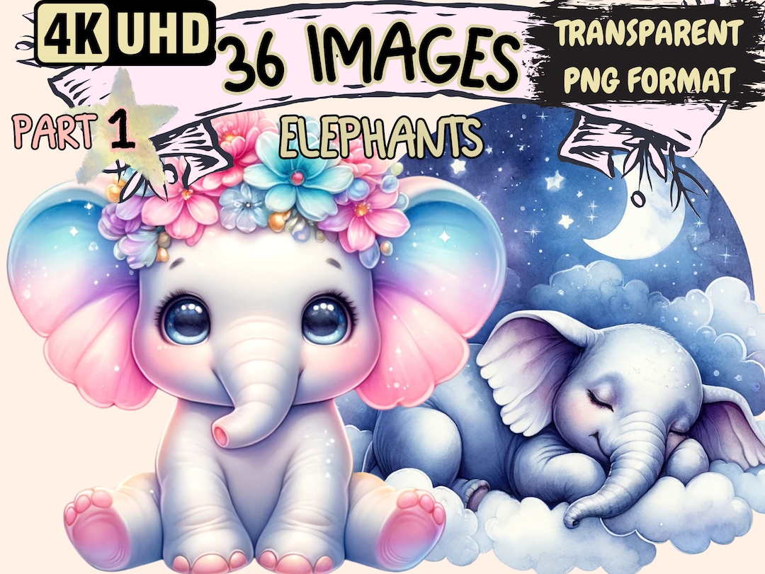 Elephant Clipart - 36 PNG Adorable Elephant Graphics, Cute Playful ...