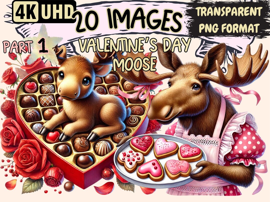 Valentine's Day Moose Clipart - 20 PNG Love Moose Illustrations With ...