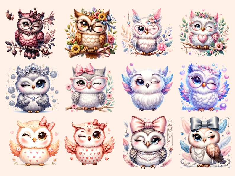 Winking Owls Clipart – Playful PNG Graphics, Commercial Use (digital ...