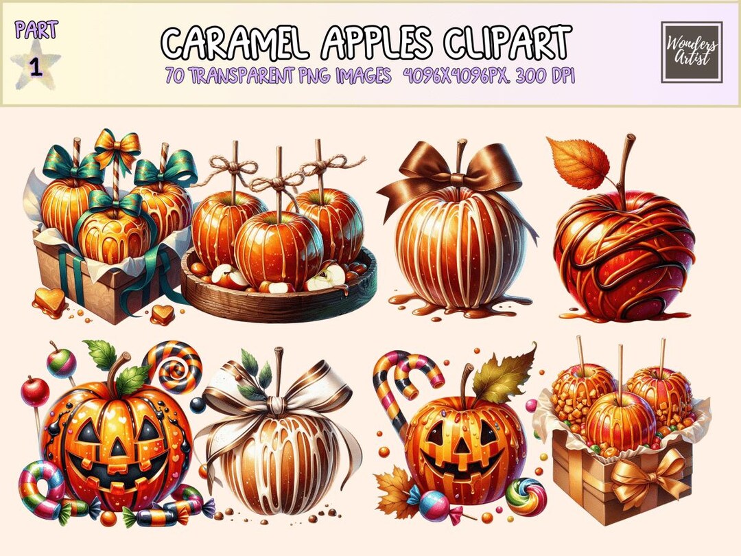 Caramel Apples Clipart - Etsy