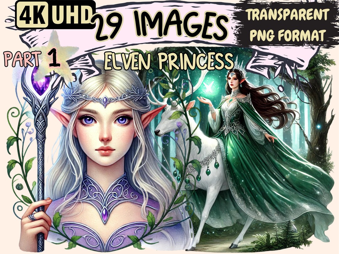 Elven Princess Clipart – 29 PNG Fantasy Art Illustrations (digital ...