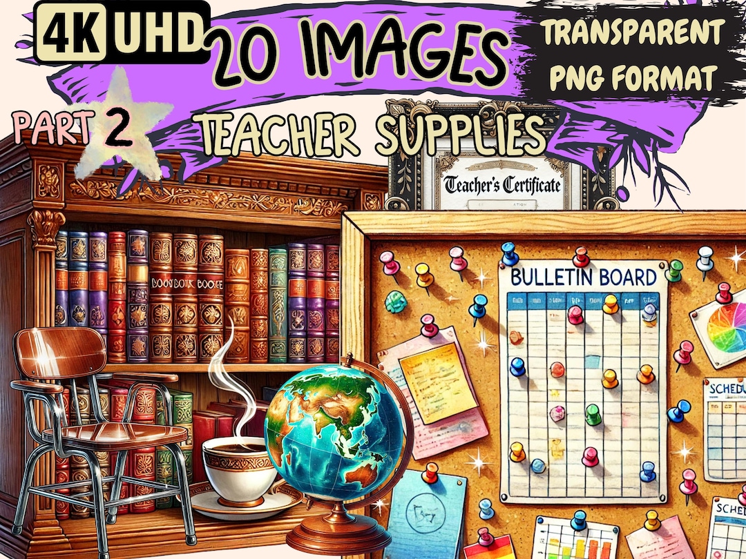 Teacher Supplies Clipart – Classroom Essentials, Commercial Use (PNG ...