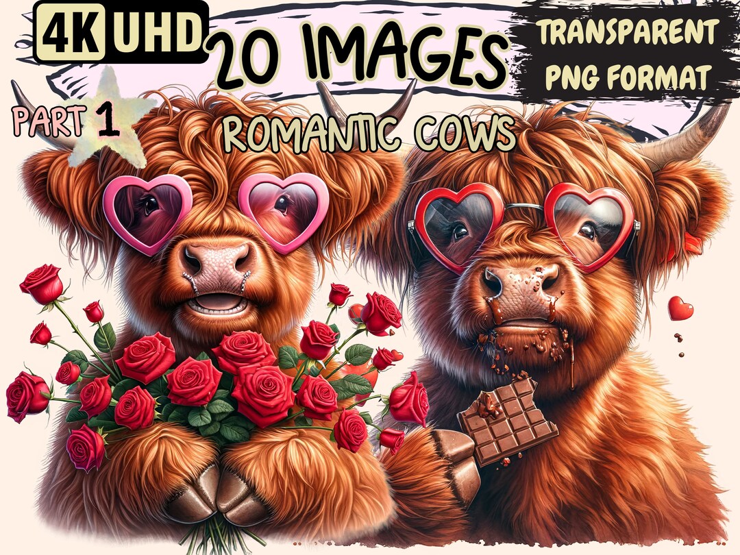Romantic Cows Clipart - 20 PNG Valentine's Day Cows Graphics, Cute ...