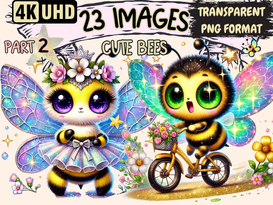 Cute Bees (P2) Clipart - 23 PNG Adorable Sweet Bee Illustrations, Honey ...