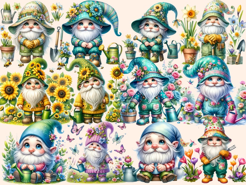 Garden Gnomes Clipart Bundle 22 PNG Springtime Gardener Gnome, Cute ...