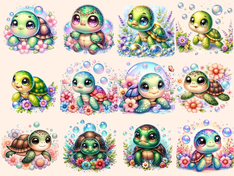 Baby Turtles (P2) Clipart Bundle - 24 PNG Cute Turtle Graphics,little ...