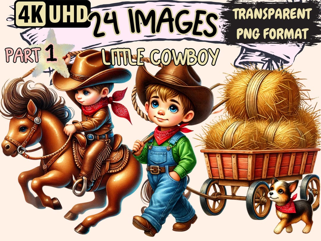 Little Cowboy Clipart - 24 PNG Cute Western Graphics, Adorable Cowboy ...