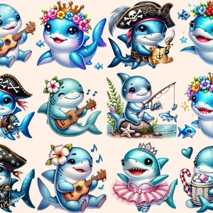 Baby Sharks Clipart - 26 PNG Cute Shark Illustrations, Adorable Ocean ...