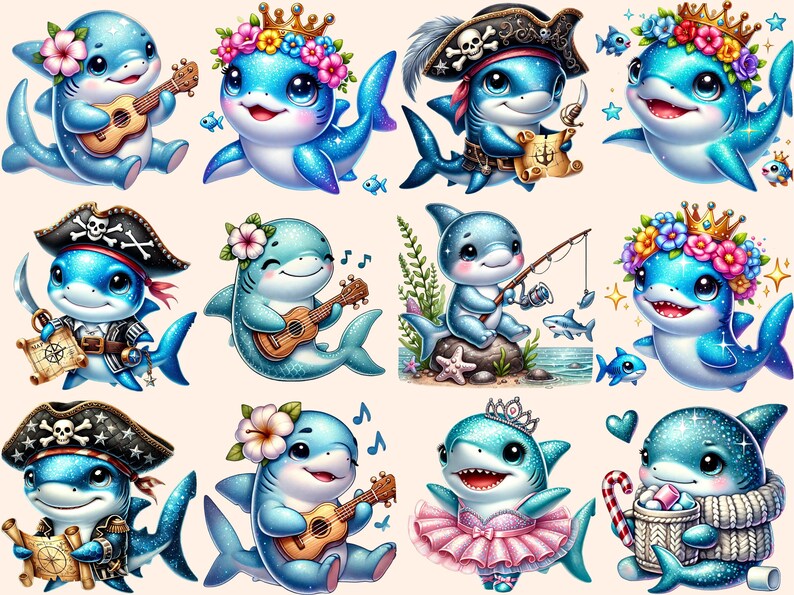 Baby Sharks Clipart - 26 PNG Cute Shark Illustrations, Adorable Ocean ...