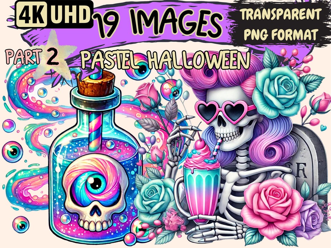 Pastel Halloween (P2) Clipart - 19 PNG Cute Halloween Graphics, Soft ...