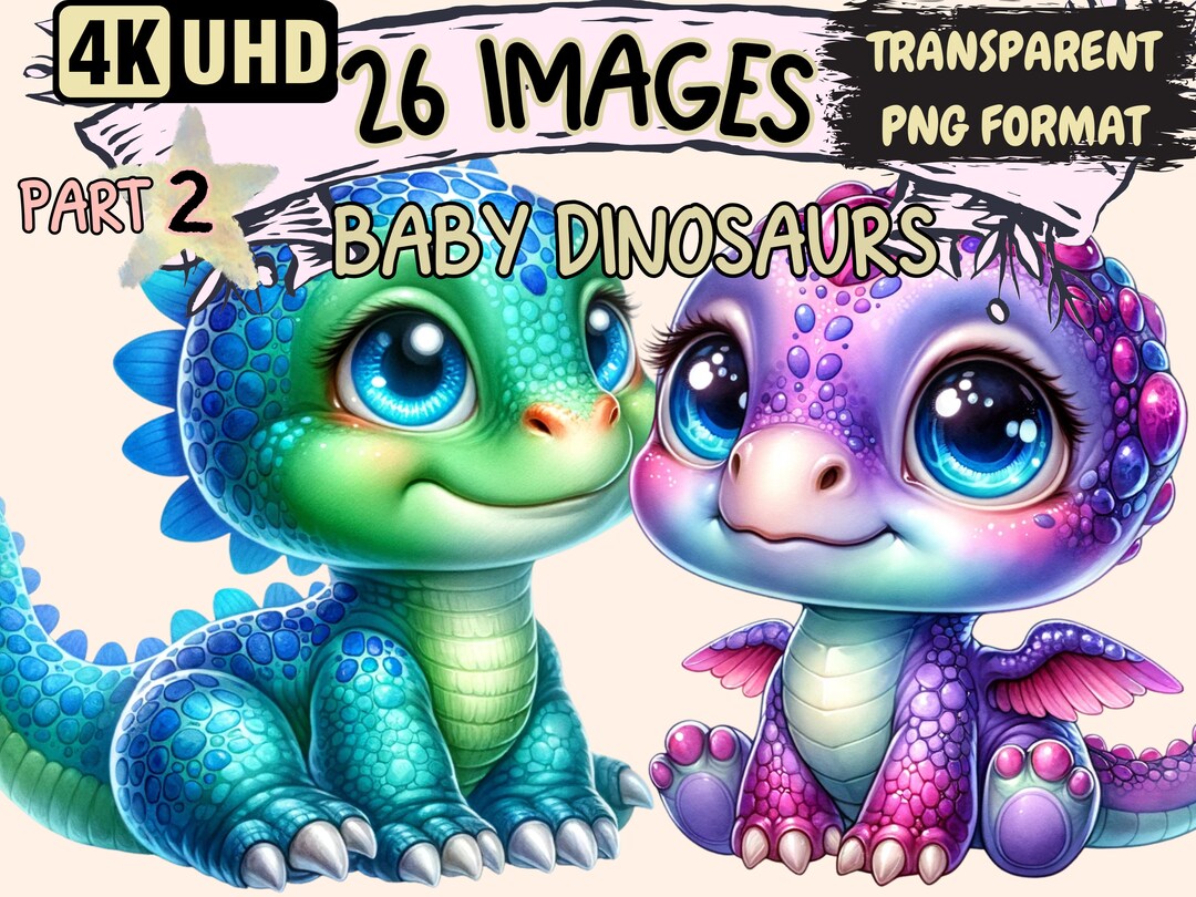 Baby Dinosaurs (P2) Clipart Bundle - 26 PNG Cute Adorable Dino Graphics ...