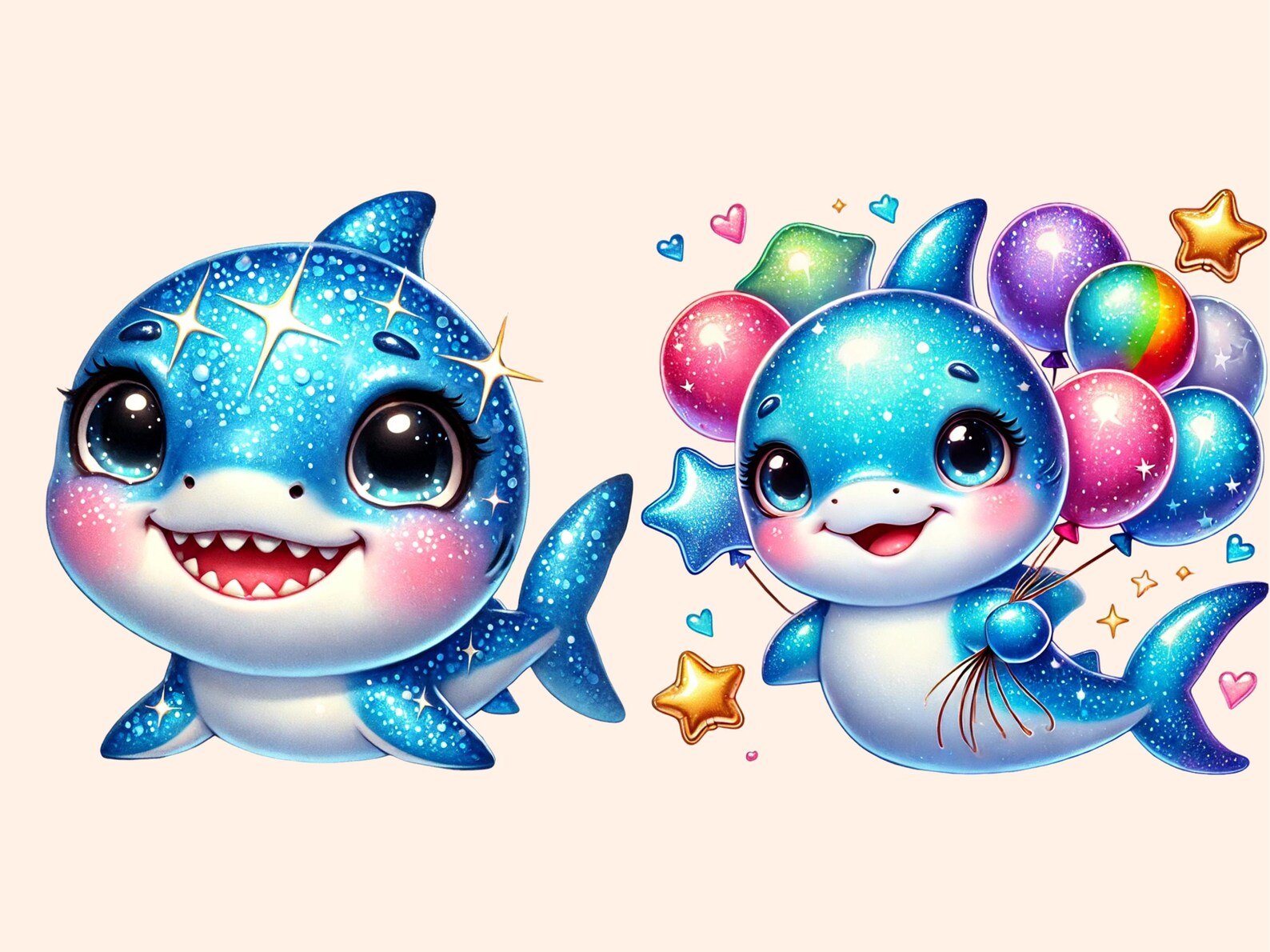 Baby Sharks (P2) Clipart - 25 PNG Cute Shark Illustrations, Adorable ...