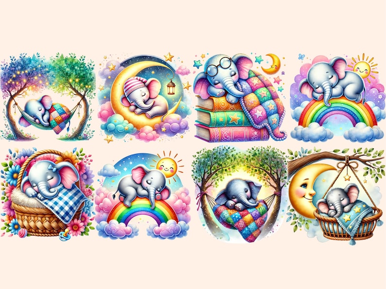 Sleepy Elephants Clipart – Dreamy Nursery Graphics (digital Download ...