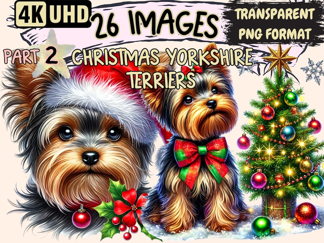 Christmas Yorkie Clipart – 26 PNG Holiday Dog Illustrations (digital ...