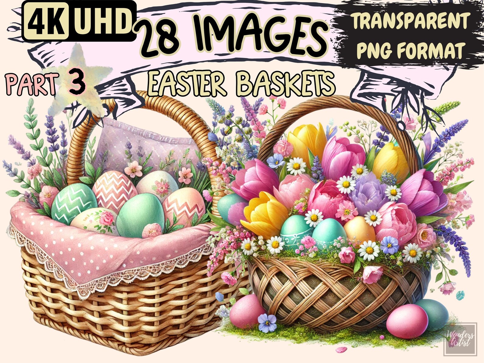 Easter Baskets Clipart – 28 Spring PNG Graphics (digital Download) - Etsy