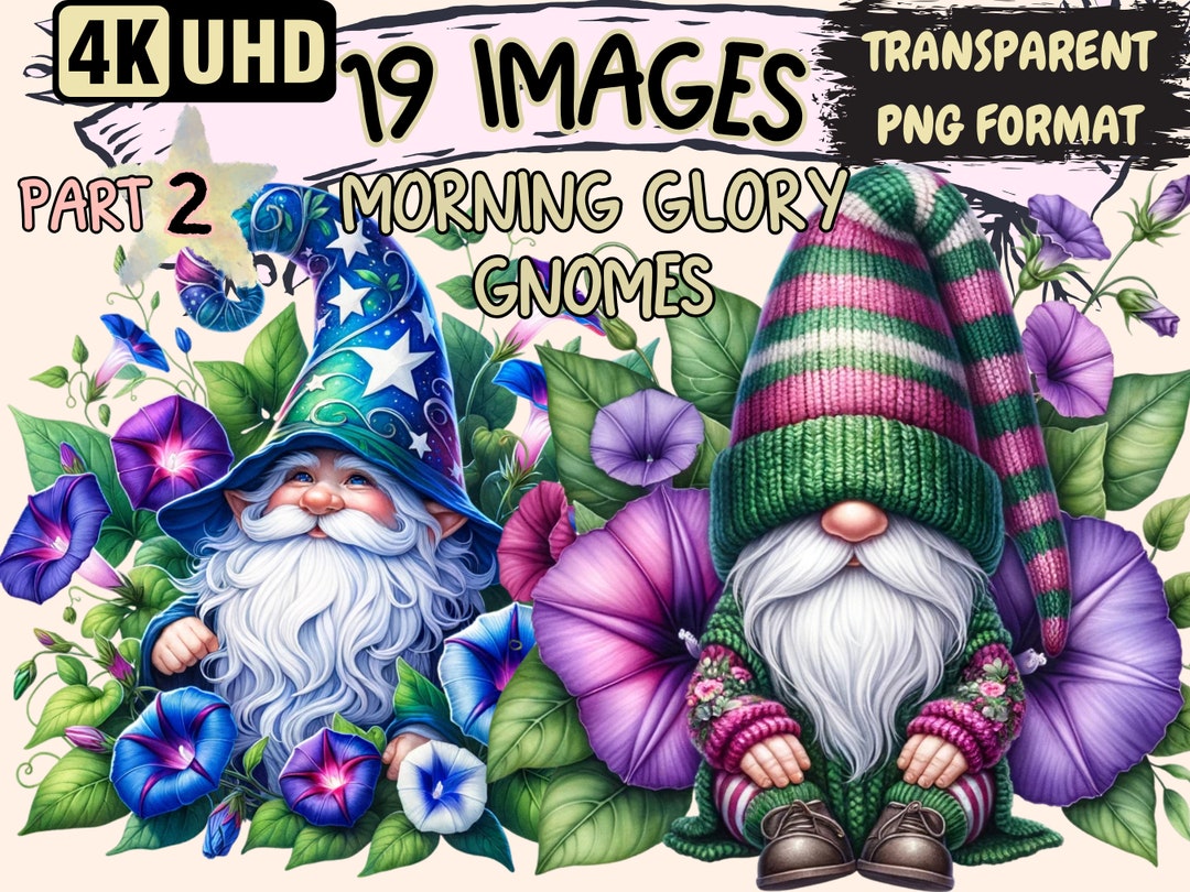Morning Glory Gnomes (P2) Clipart - 19 PNG Whimsical Gnome Graphics ...