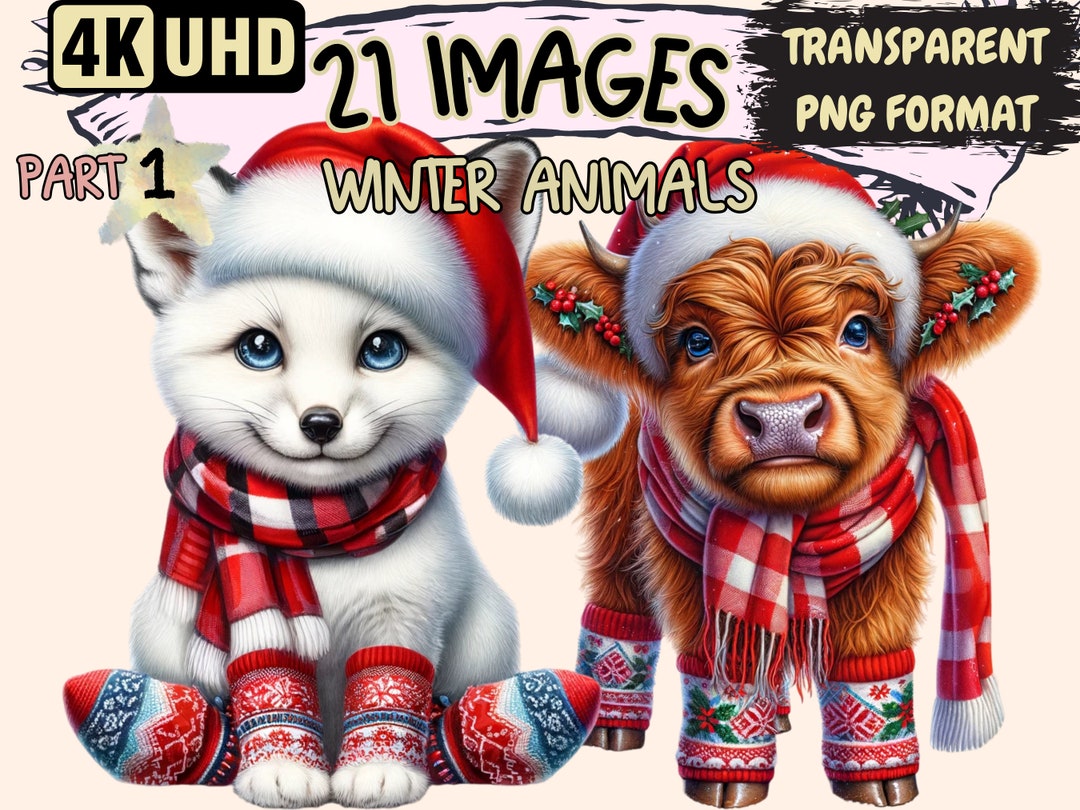 Winter Animals Clipart - 21 PNG Christmas Animal Graphics, Cute Holiday ...