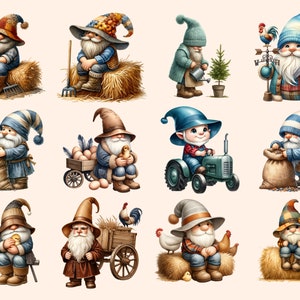 Farm Gnomes Clipart Bundle - 35 PNG Countryside Gnome Graphics, Ranch ...