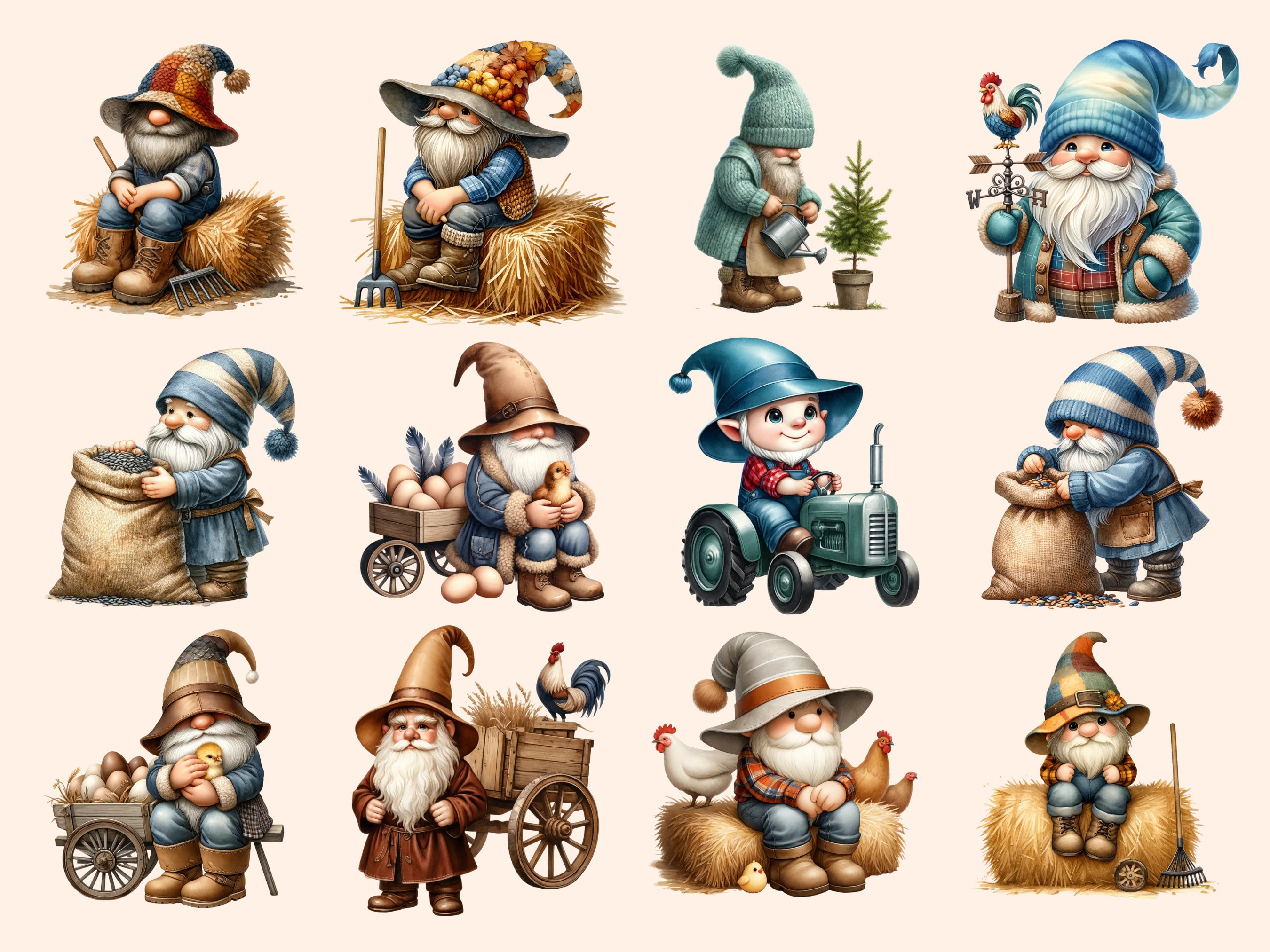 Farm Gnomes Clipart Bundle 35 PNG Countryside Gnome Graphics, Ranch ...