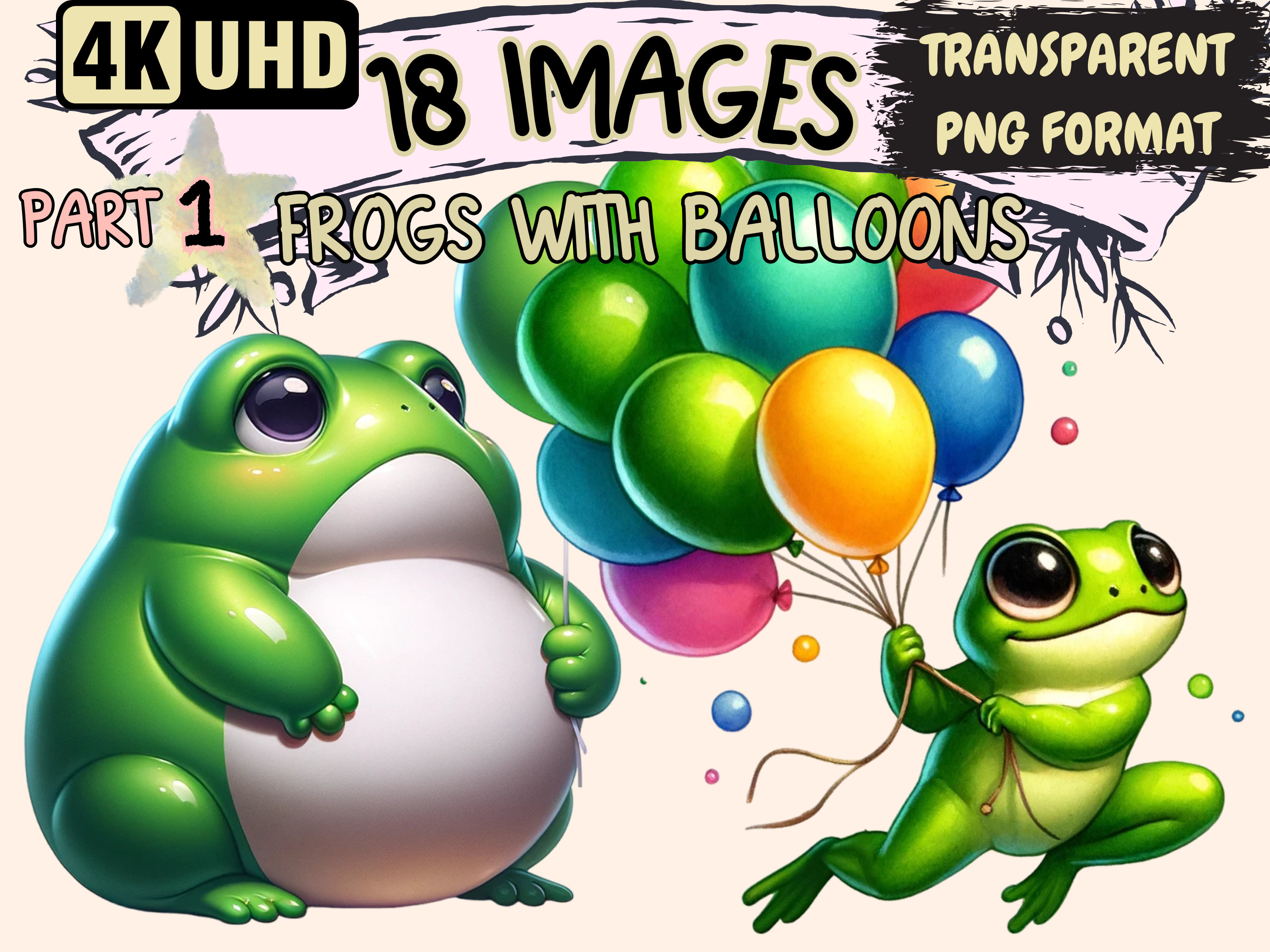 Frogs With Balloons Clipart 18 PNG Playful Frog Graphics, Colorful ...