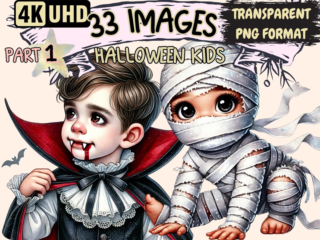 Halloween Kids Clipart – 33 PNG Trick-or-treat Illustrations (digital ...