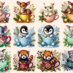 Christmas Mug Animals (P2) Clipart - 23 PNG Animal Illustrations in ...