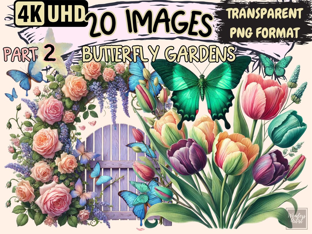 Butterfly Gardens (P2) Clipart - 20 PNG Floral Winged Graphics, Spring ...