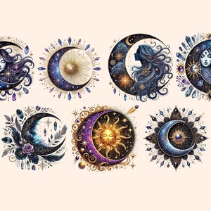 Mystical Moon Graphics – 22 PNG Celestial Clipart, Commercial Use ...