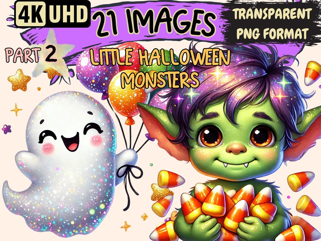 Little Halloween Monsters (P2) Clipart - 21 PNG Cute Illustrations ...