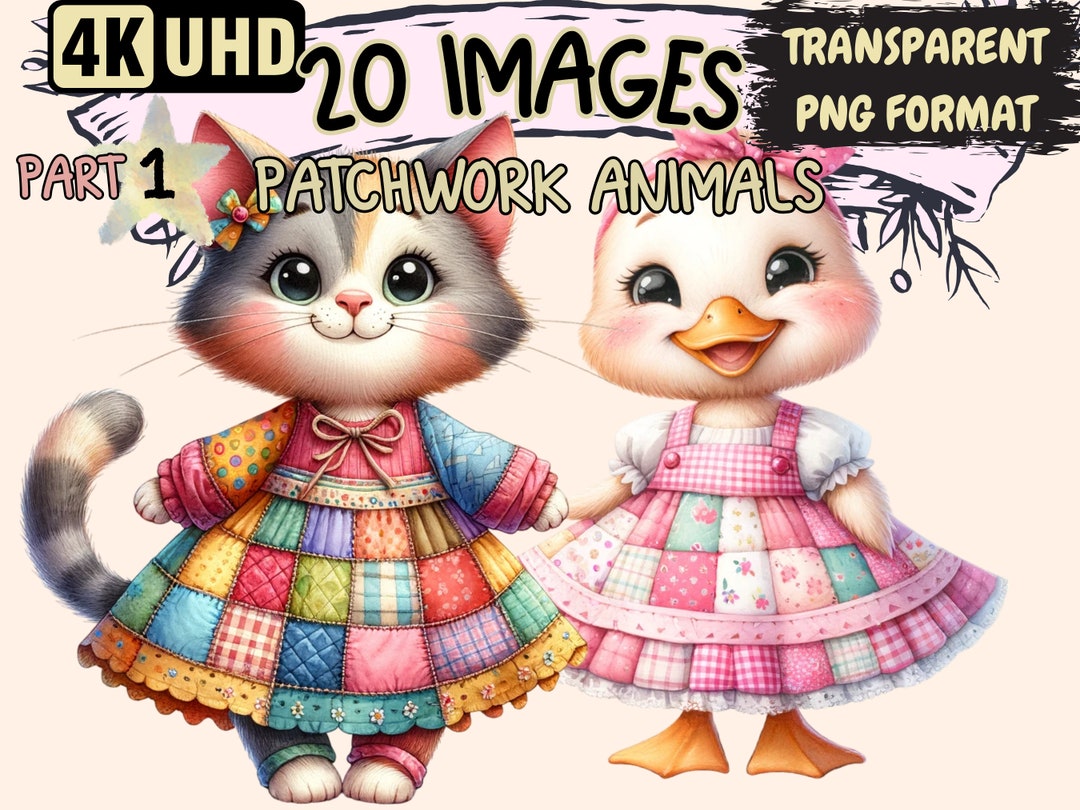 Patchwork Animals Clipart: 20 PNG Graphics (commercial Use) - Etsy