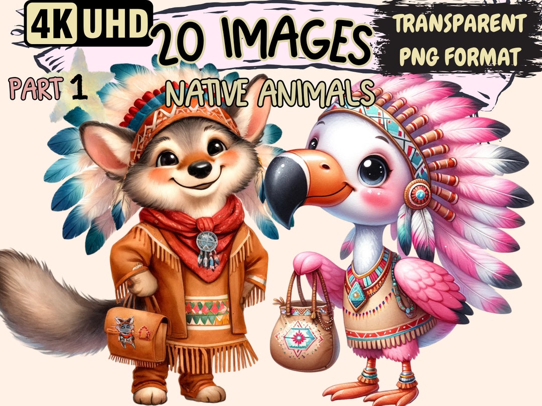 Native Animals Clipart - 20 PNG Native American Animal Graphics, Tribal ...