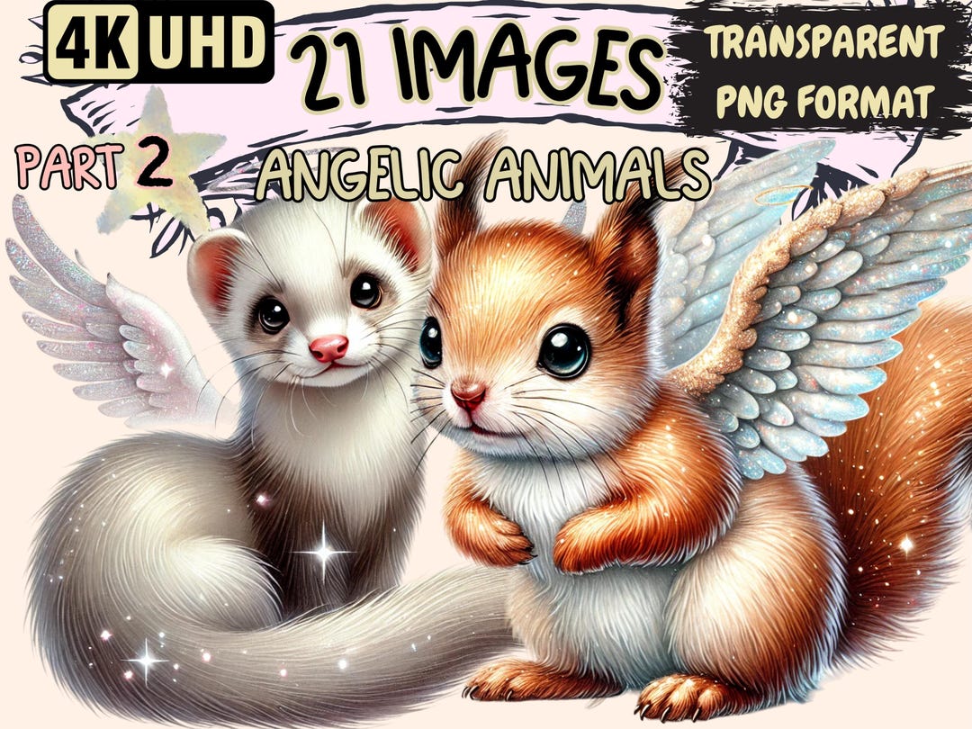 Angelic Animals Clipart – 21 PNG Heavenly Pet Illustrations (digital ...