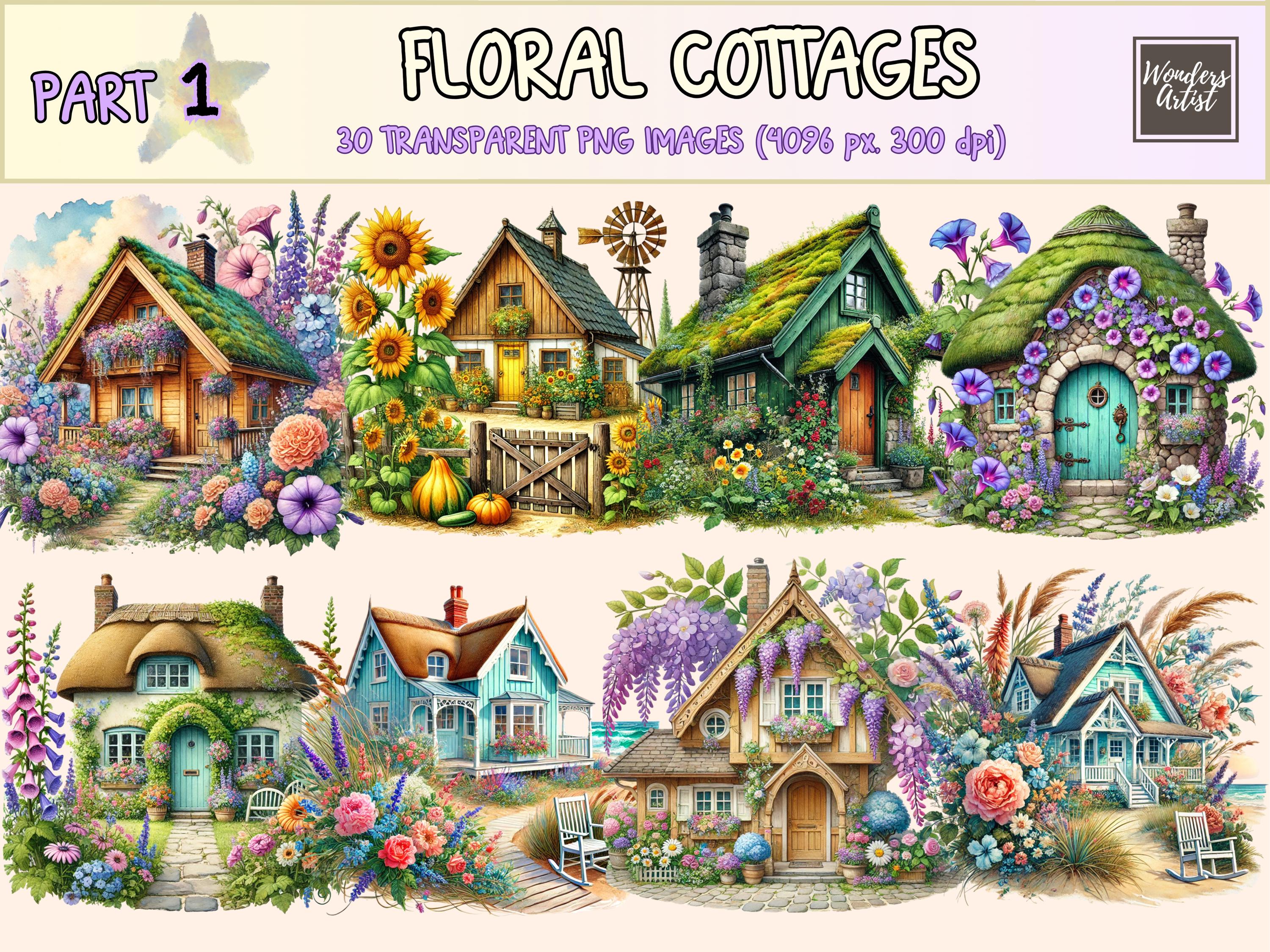 Floral Cottage Clipart – Nature Garden PNG Graphics (digital Download ...