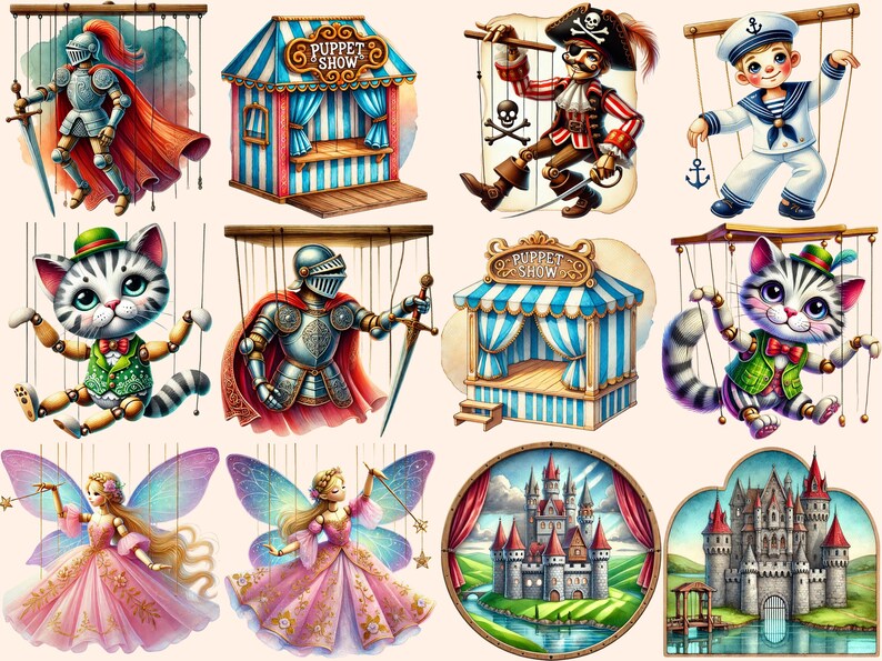 Puppet Theater Clipart – 32 Whimsical PNG Illustrations (digital ...