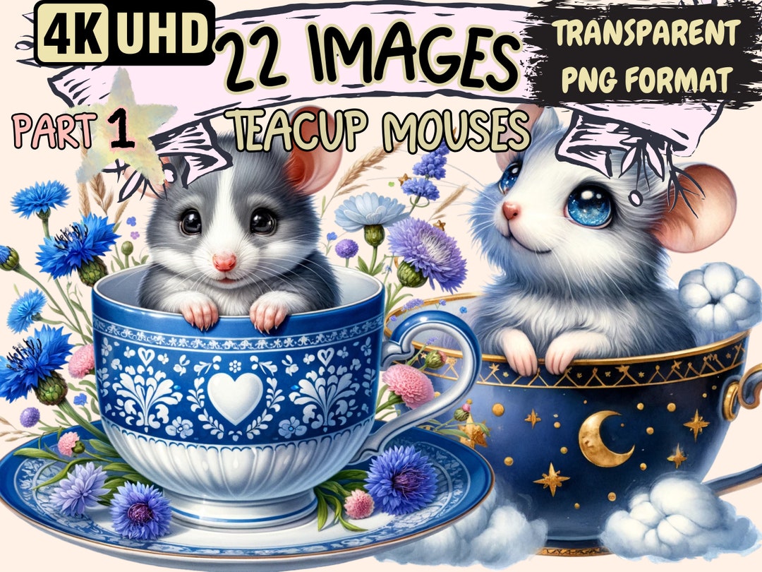 Teacup Mice Clipart 22 PNG Charming Mouse Graphics, Whimsical ...